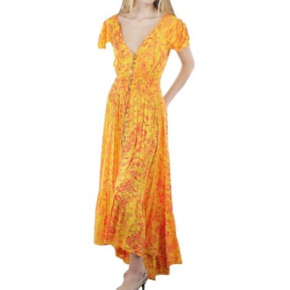 Tiare Hawaii | Dresses | Tiare Hawaii Yellow Orange Button Front Open ...